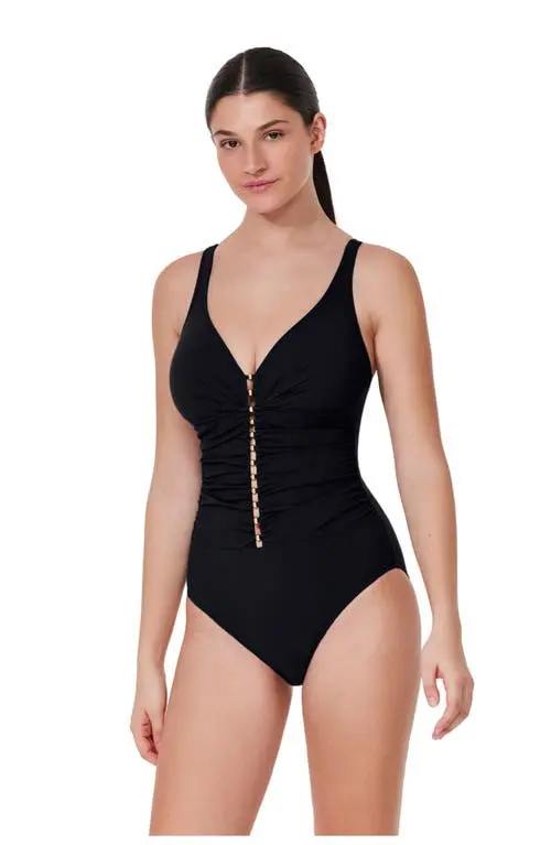 GOTTEX D-cup V-neck Beaded One Piece - Black