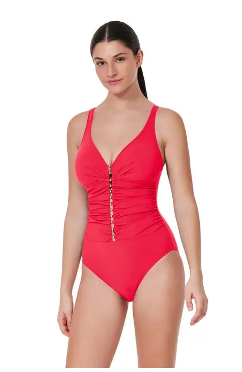 GOTTEX D-cup V-neck Beaded One Piece - Coral
