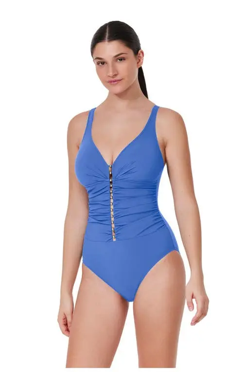 GOTTEX Tutti Frutti D-cup V-neck Gold Beaded One Piece - Navy