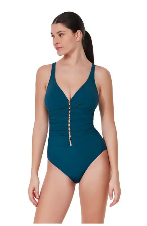 GOTTEX D-cup V-neck Beaded One Piece - Petrol