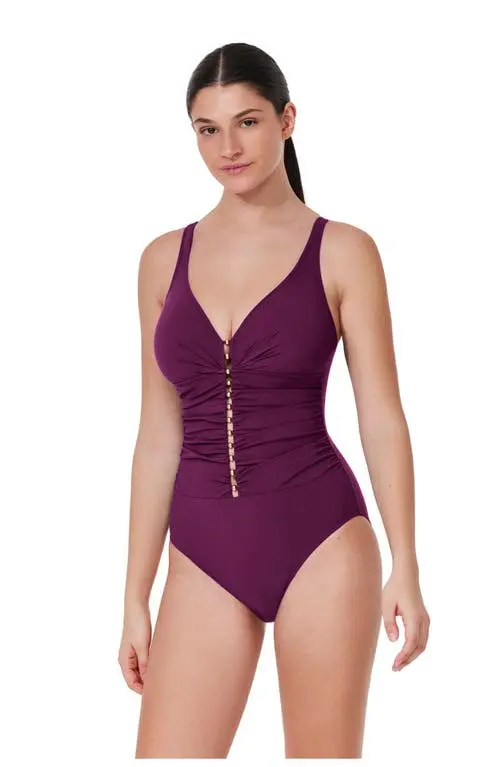 GOTTEX D-cup V-neck Beaded One Piece - Wine