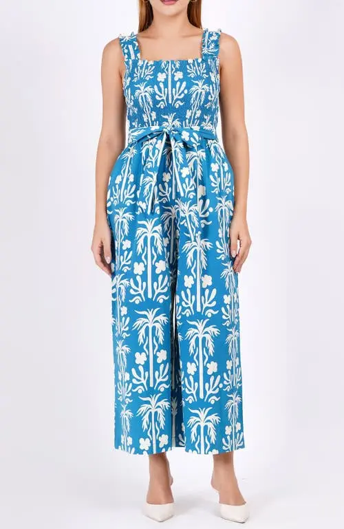 Leota Janet Cropped Jumpsuit - Palm Fields Mykonos Blue