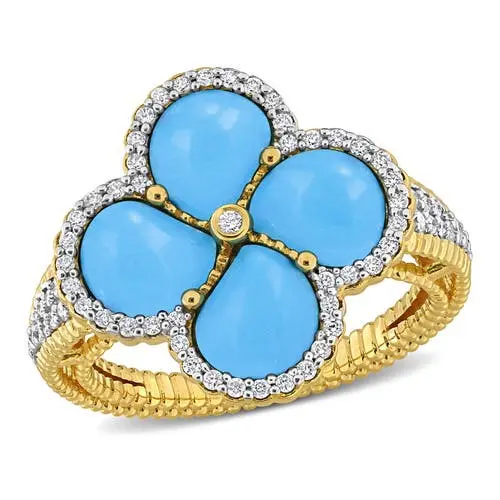 JULIANNA B. Created Gemstone & 1/3 Ctw Diamond Clover Flower Ring - Created Turquoise