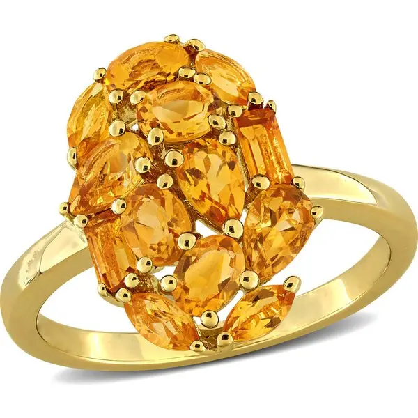 JULIANNA B. Gemstone Cluster Oval Cocktail Ring - Citrine/yellow-plated Silver