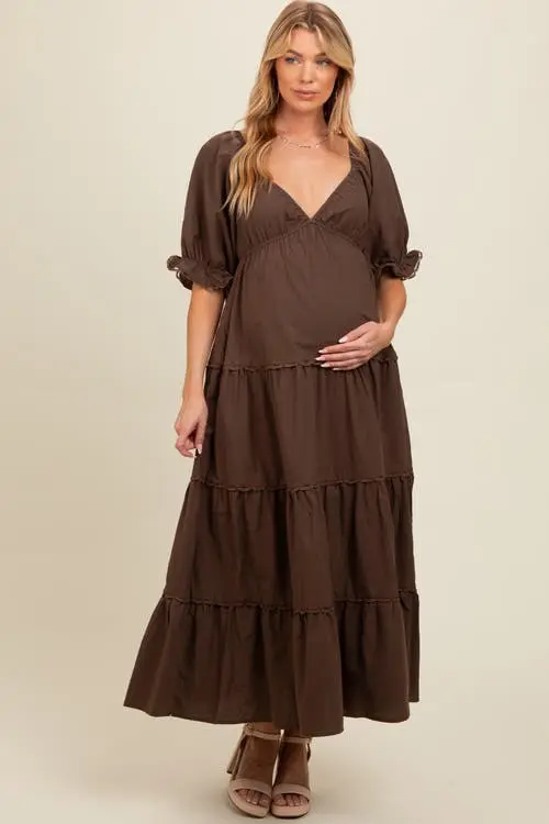 PINKBLUSH Deep V-neck Tiered Maxi Dress