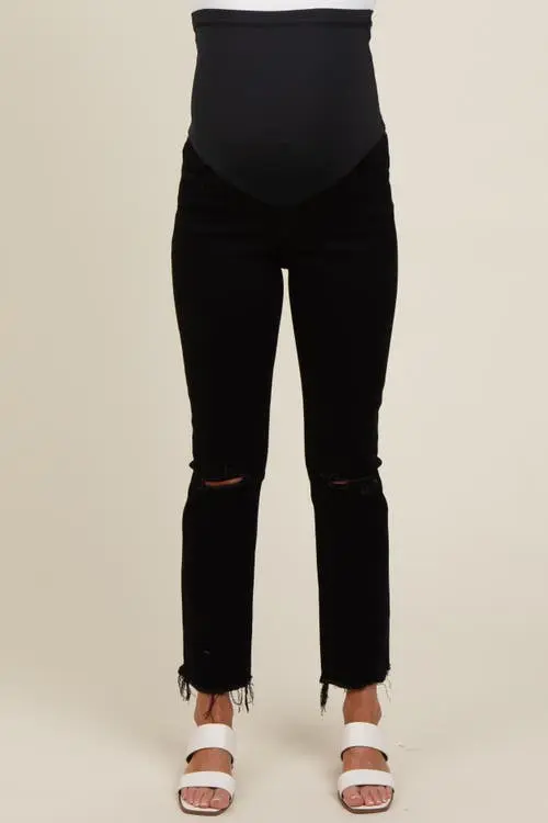 PINKBLUSH Cut Hem Open Knee Maternity Jeans