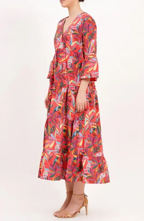 Leota Sariah Poplin Maxi Dress - Palm Foliage Poppy Red