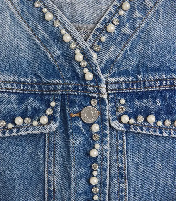 Sandro Beaded Denim Jacket - Blue