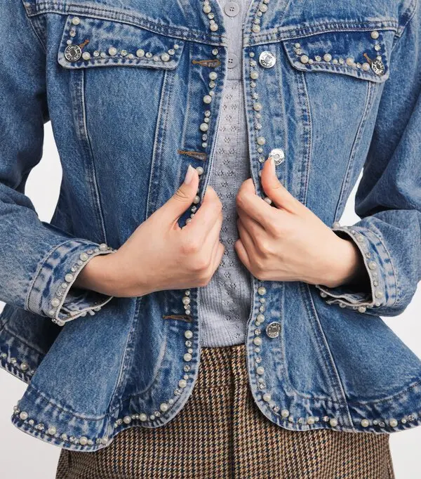 Sandro Beaded Denim Jacket - Blue