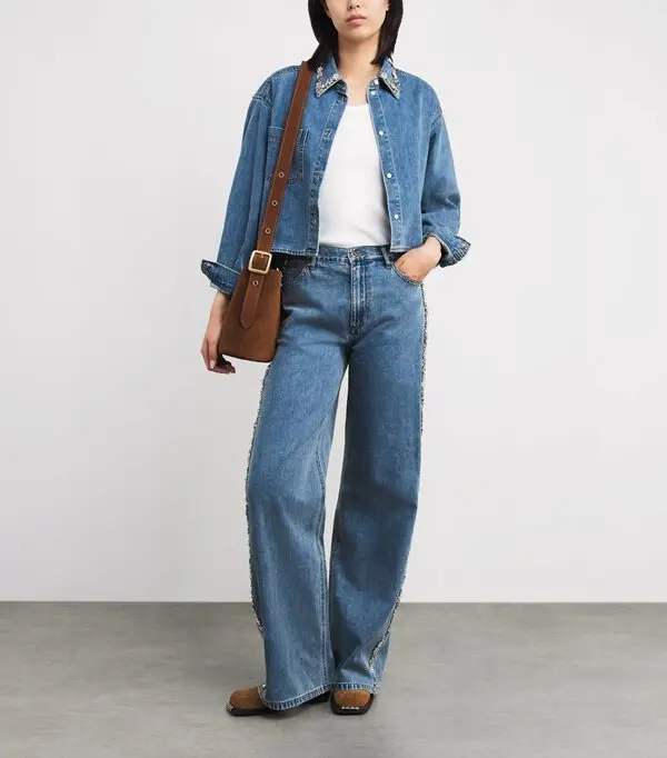 Sandro Embellished Straight Leg Jeans - Blue