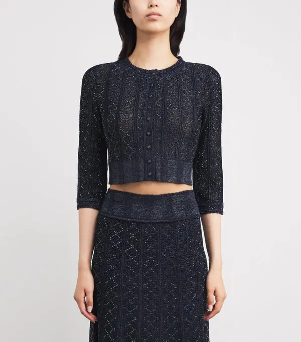 Sandro Embellished Knit Cropped Cardigan - Blue