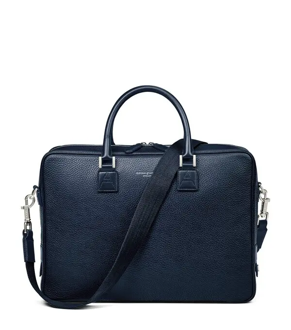 ASPINAL OF LONDON Leather Mount Street Briefcase Bag - Navy