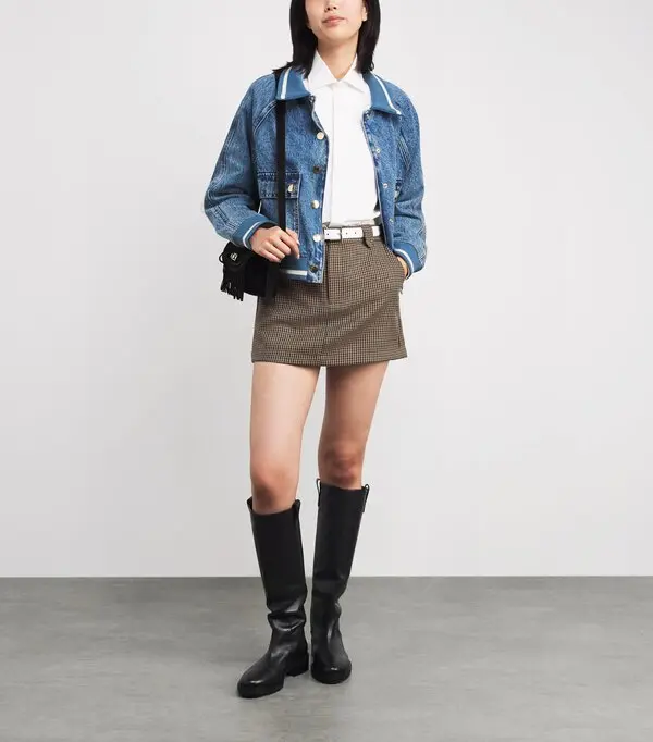 Sandro Rib-trim Denim Bomber Jacket - Blue
