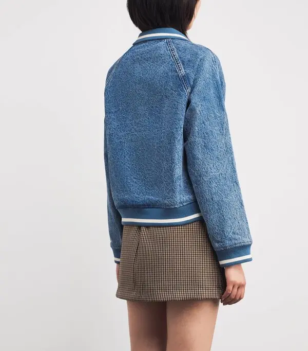Sandro Rib-trim Denim Bomber Jacket - Blue