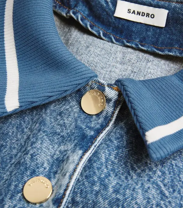 Sandro Rib-trim Denim Bomber Jacket - Blue