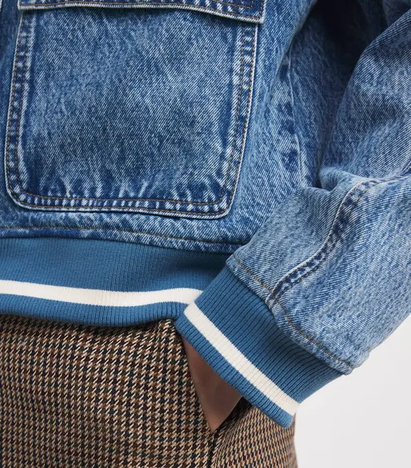 Sandro Rib-trim Denim Bomber Jacket - Blue
