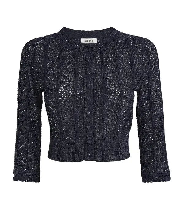 Sandro Embellished-knit Cropped Cardigan