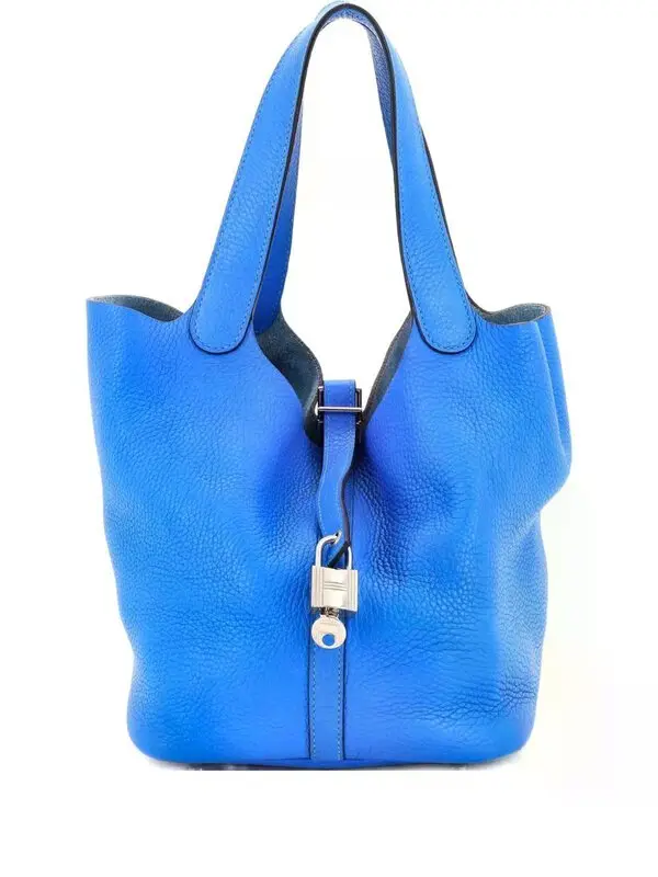 Hermès Picotin Lock Mm Bucket Bag Clemence Leather - Blue