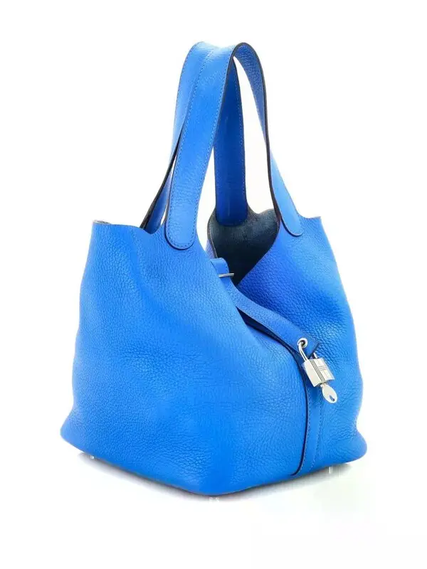 Hermès Picotin Lock Mm Bucket Bag Clemence Leather - Blue