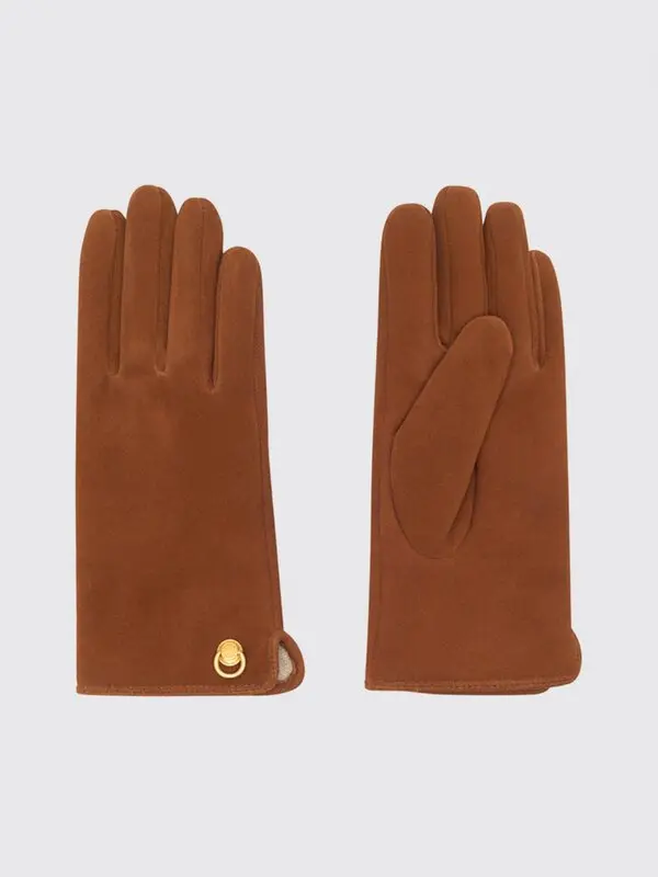 GIANNI CHIARINI Leather Gloves With Gold Tone Detail - Brown
