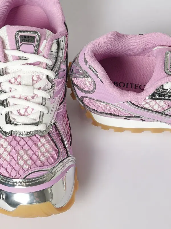 Bottega Veneta Mesh And Metallic Low Top Sneakers - Pink