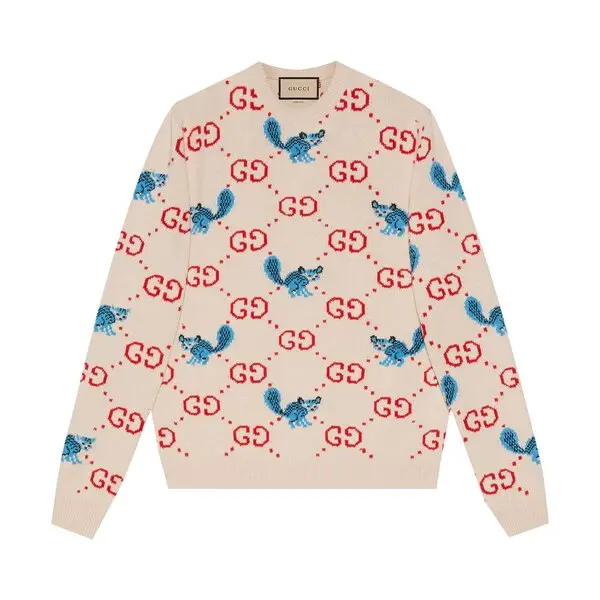 Gucci X Freya Hartas Gg Animal Wool Sweater - Cream