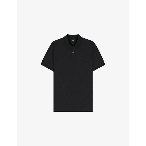 BOSS Branded Short-sleeved Cotton-piqué Polo Shirt - Black