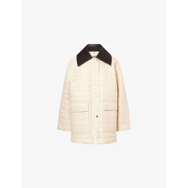 GANNI Relaxed-fit Quilted Jacket With Corduroy-collar - Angora