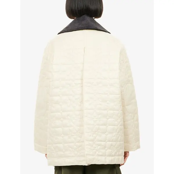 GANNI Relaxed-fit Quilted Jacket With Corduroy-collar - Angora