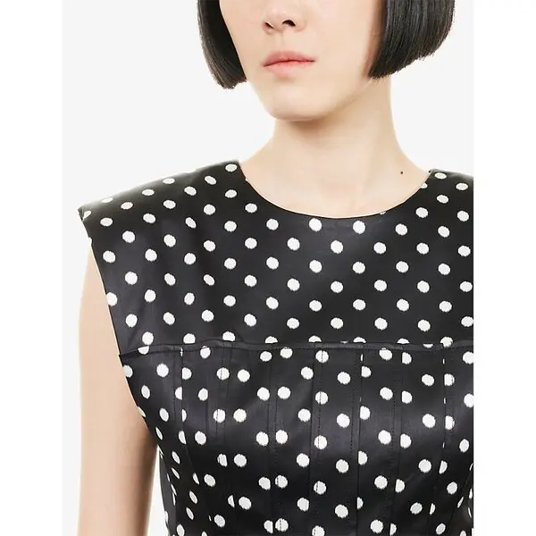 GANNI Padded-shoulder Polka-dot Satin Corset Top
