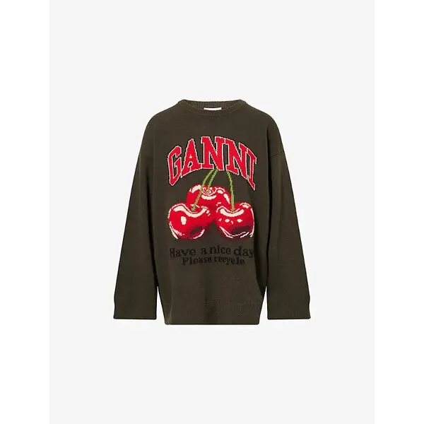 GANNI Oversized Logo Wool-blend Jumper
