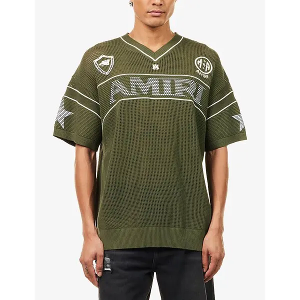 Amiri Sport V-neck Knitted T-shirt - Khaki