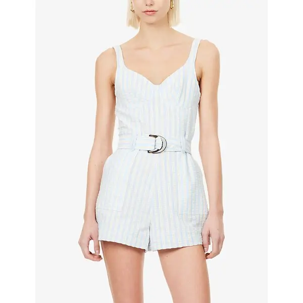 Simkhai Kai Pinstripe Cotton-blend Playsuit - Hydrangea Blue Stripe