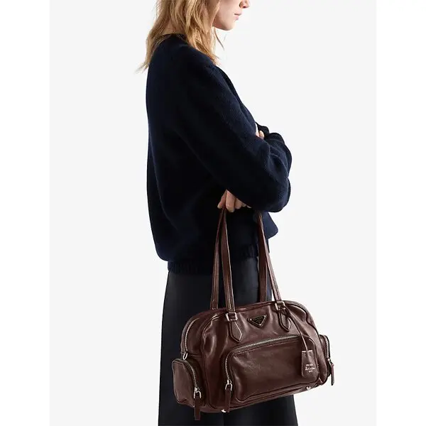 Prada Large Washed Leather Top-handle Bag