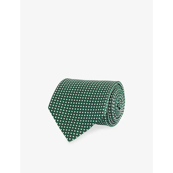 TOM FORD Check-print Textured Silk Tie - Bright Green