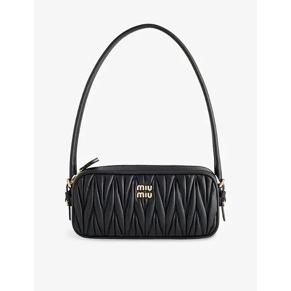 Miu Miu Matelassé Leather Shoulder Bag With Logo Plaque