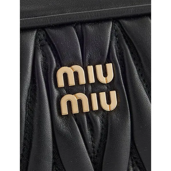 Miu Miu Matelassé Leather Shoulder Bag With Logo Plaque