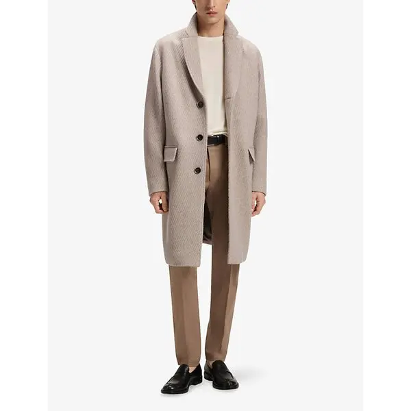 BOSS Single-breasted Knitted Cashmere And Wool Coat