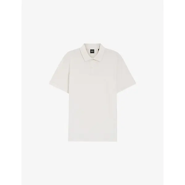 BOSS Short-sleeved Textured Cotton Polo Shirt - Open White