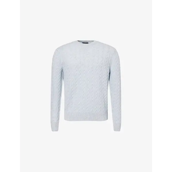 Dunhill Cable-knit Crewneck Cashmere And Linen Jumper - Light Denim