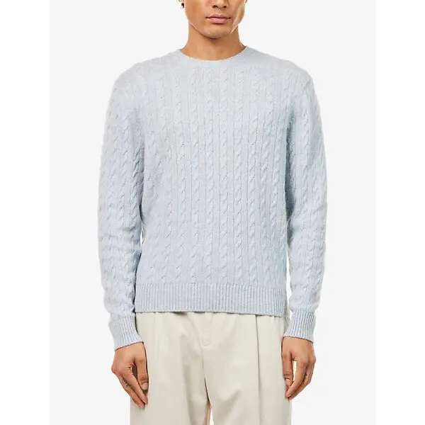 Dunhill Cable-knit Crewneck Cashmere And Linen Jumper - Light Denim