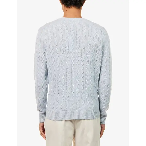 Dunhill Cable-knit Crewneck Cashmere And Linen Jumper - Light Denim