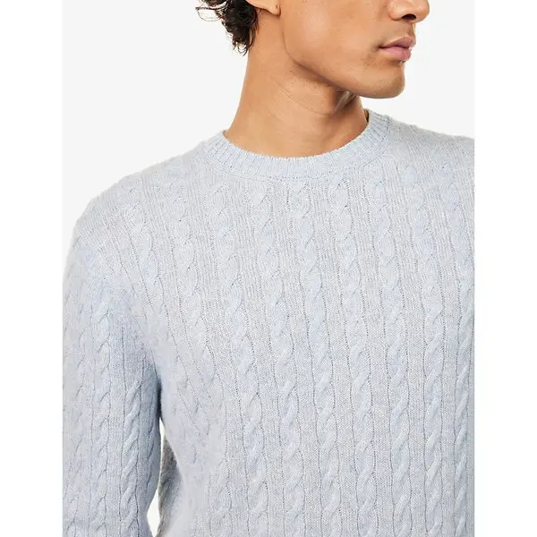 Dunhill Cable-knit Crewneck Cashmere And Linen Jumper - Light Denim