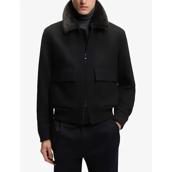 BOSS Wool And Cashmere Coat With Faux-fur Collar