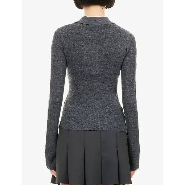 GANNI Argyle Wool Polo Jumper - Frost Gray