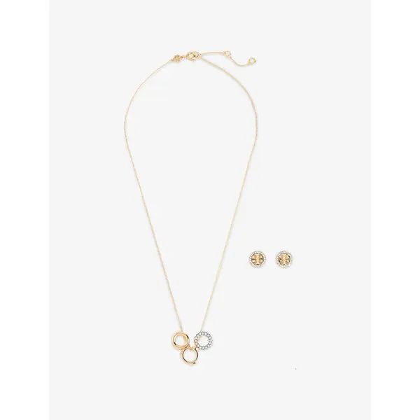 Tory Burch Icon Pave Earrings And Necklace Set - Gold Crystal