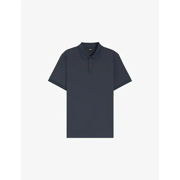 BOSS Short-sleeved Textured Cotton Polo Shirt - Dark Blue