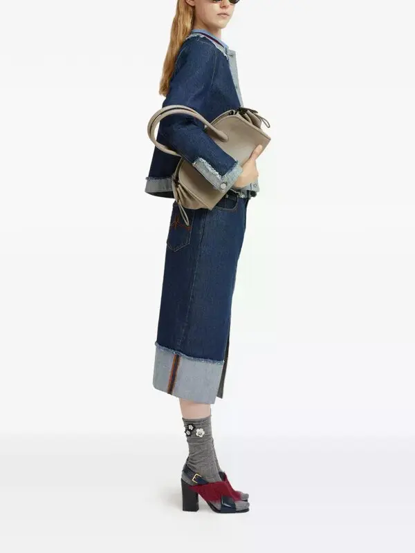 Marni Denim Midi Skirt With Frayed Detail - Blue