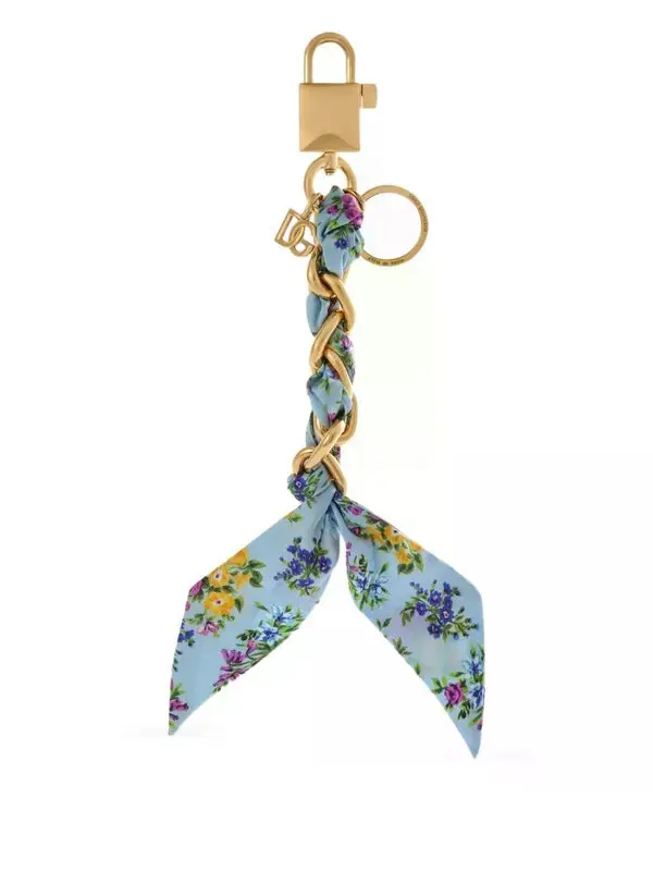 Dolce & Gabbana Floral-print Chain Keyring - Blue