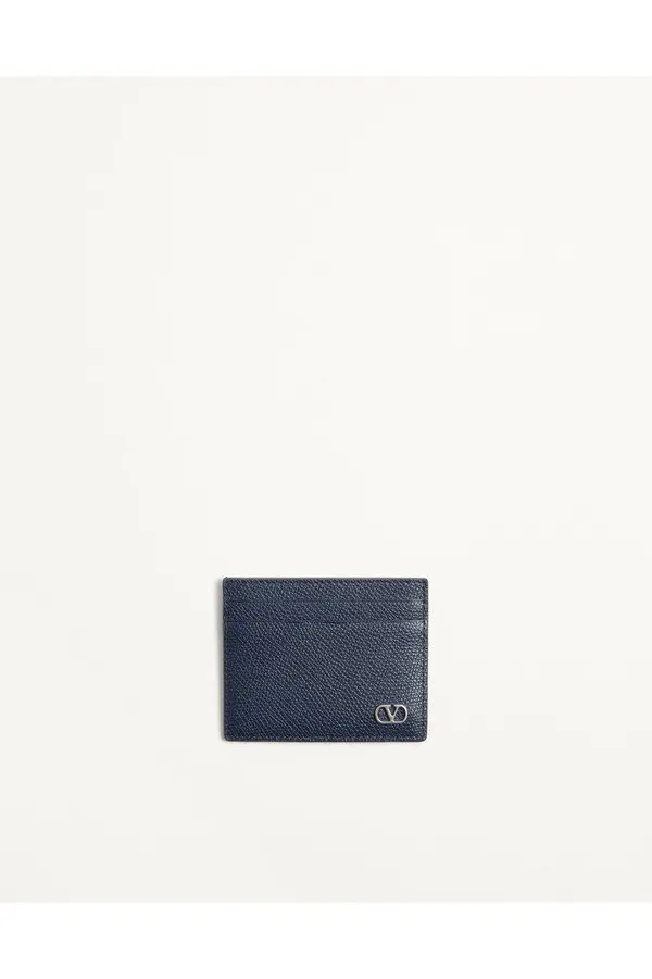 Valentino Garavani Vlogo Signature Cardholder In Grainy Calfskin - Natural